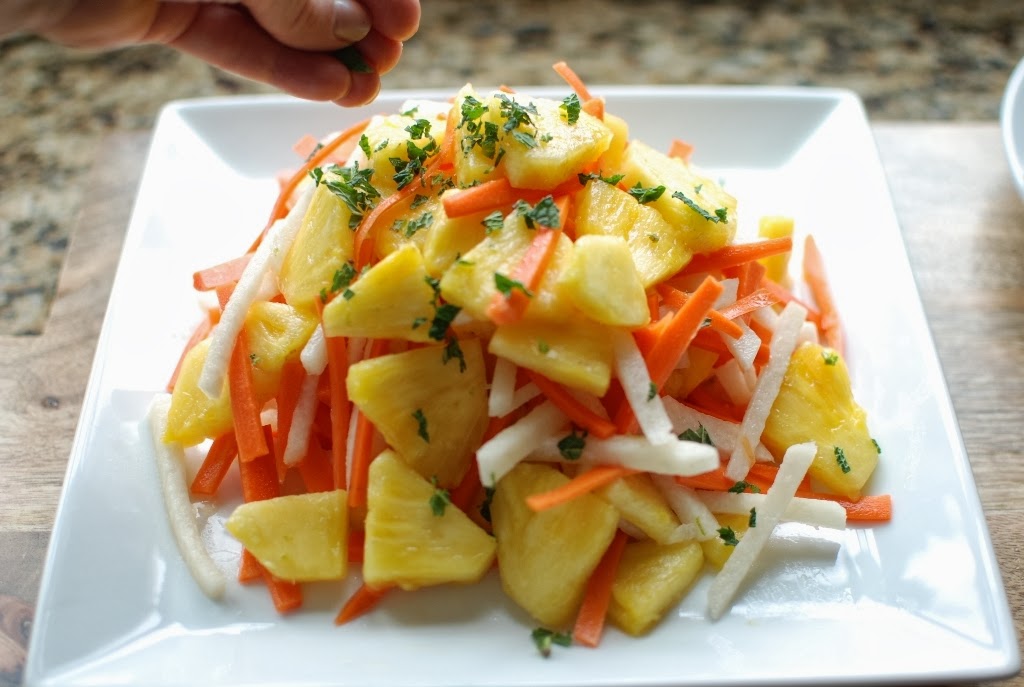 Fresh Pineapple Salad with pickled Jicama and Carrots - Simply So Good